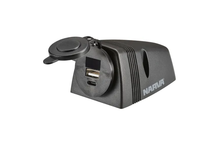 Narva Heavy Duty Surface Mount Dual USB Socket - Black