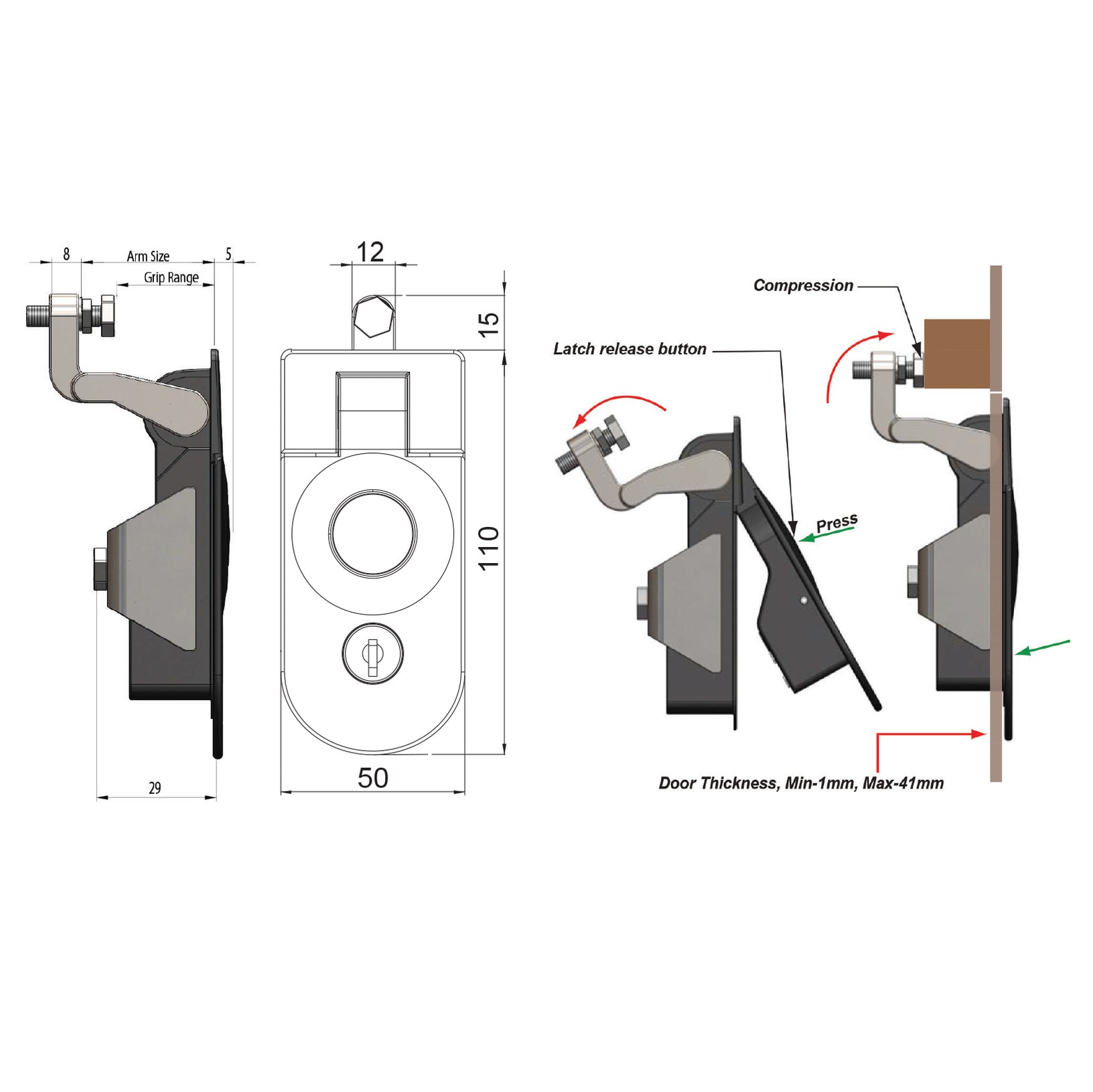 Large Compression Latch Chrome Cl110Cp-Pack