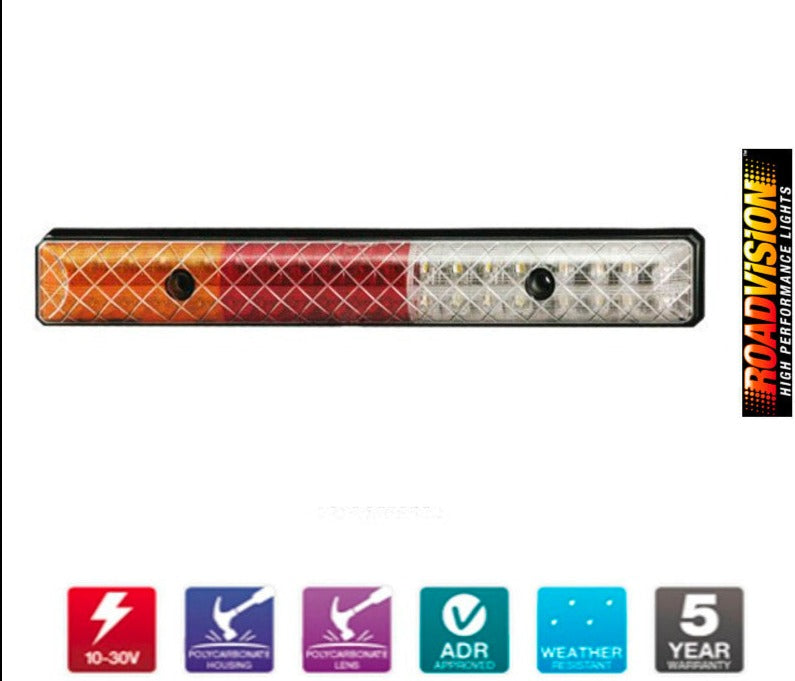 LED Rear Combination Lamp 10-30V Stop/Tail/Ind/Rev Mount 301x45mm