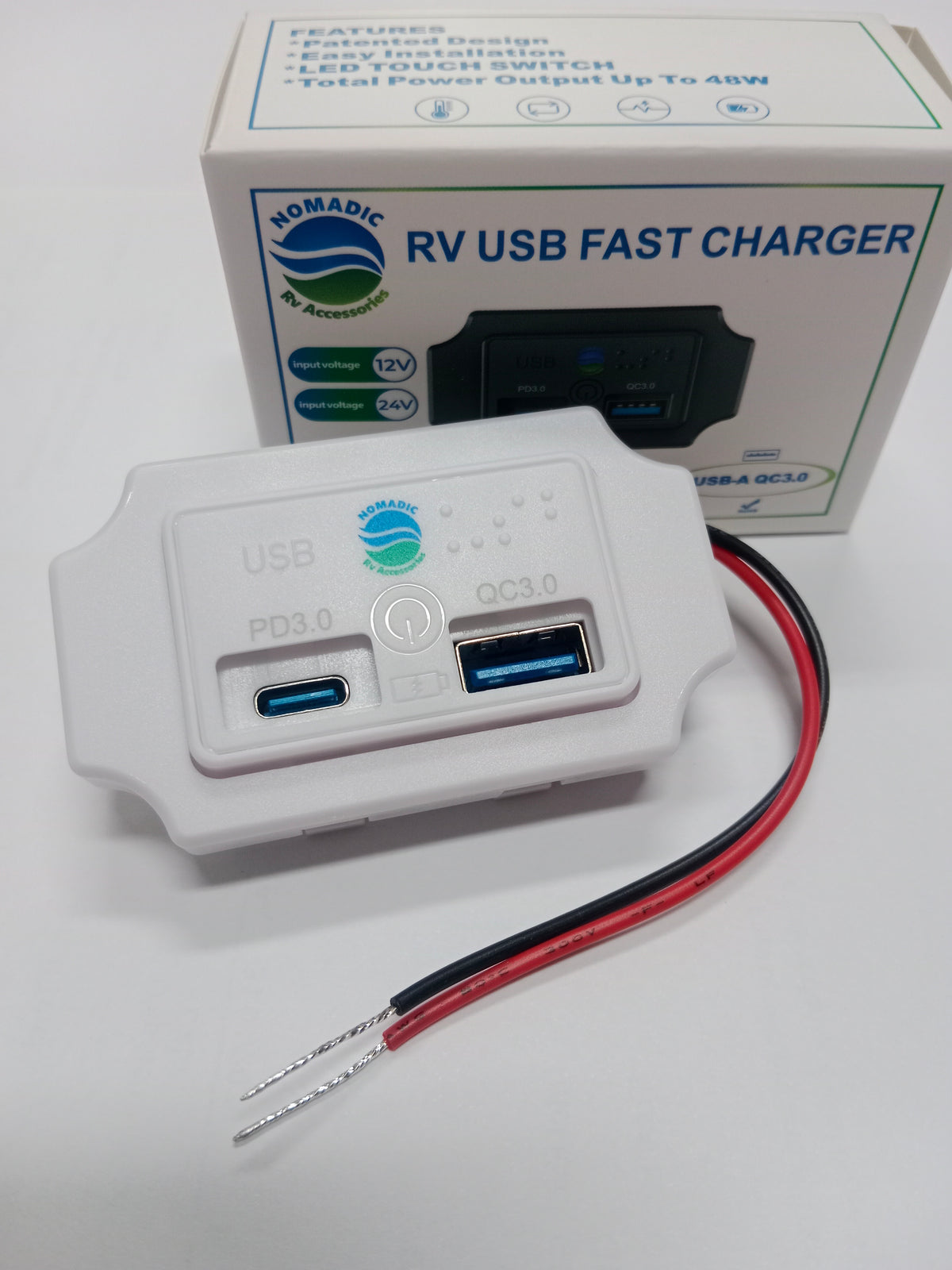 RV White USB Fast Charger With USBC & USBA