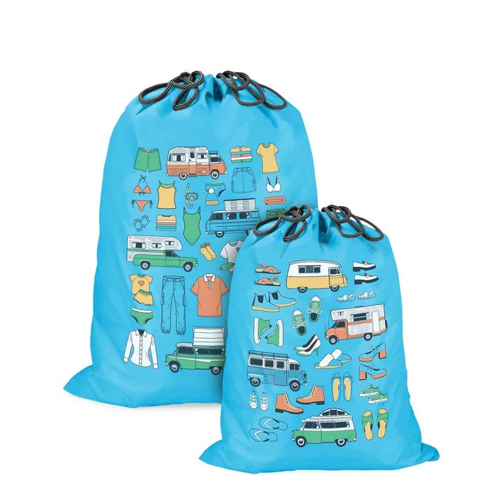Blue Travel Bag Combo, Mini Laundry Bag & Shoe Bag - Camper Pale Blue