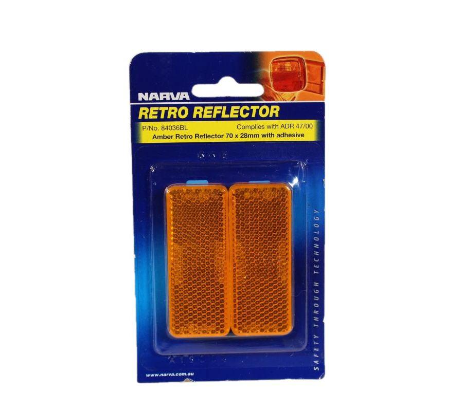 Narva Amber Retro Reflector 70 X 28mm Self Adhesive Pack 2